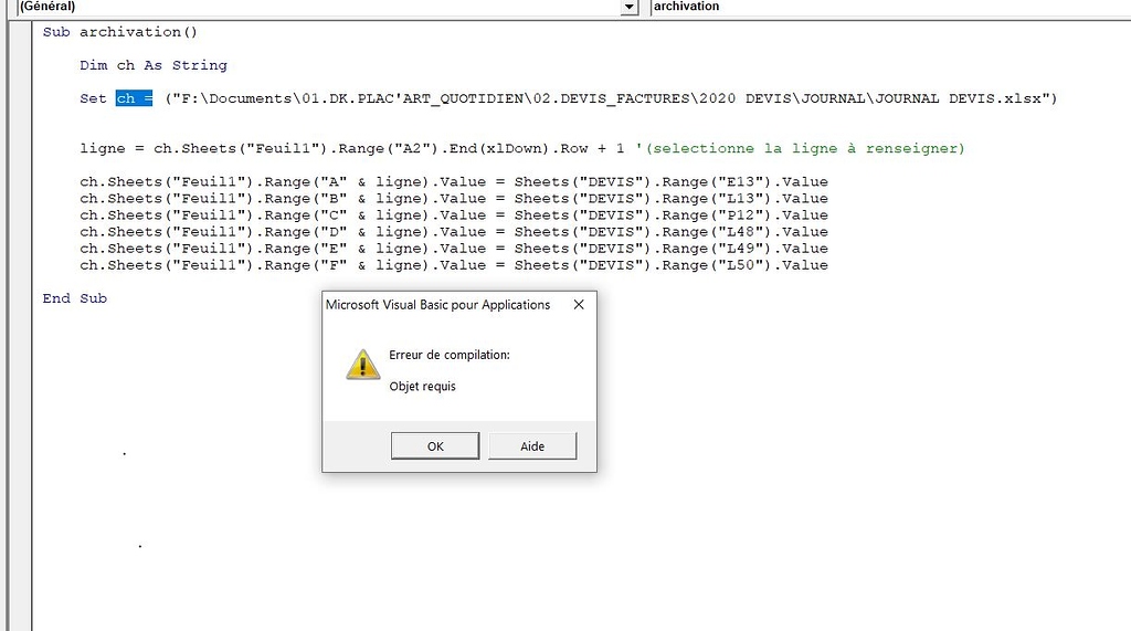 ERREUR dans VBA - VBA - Forum Formule Excel
